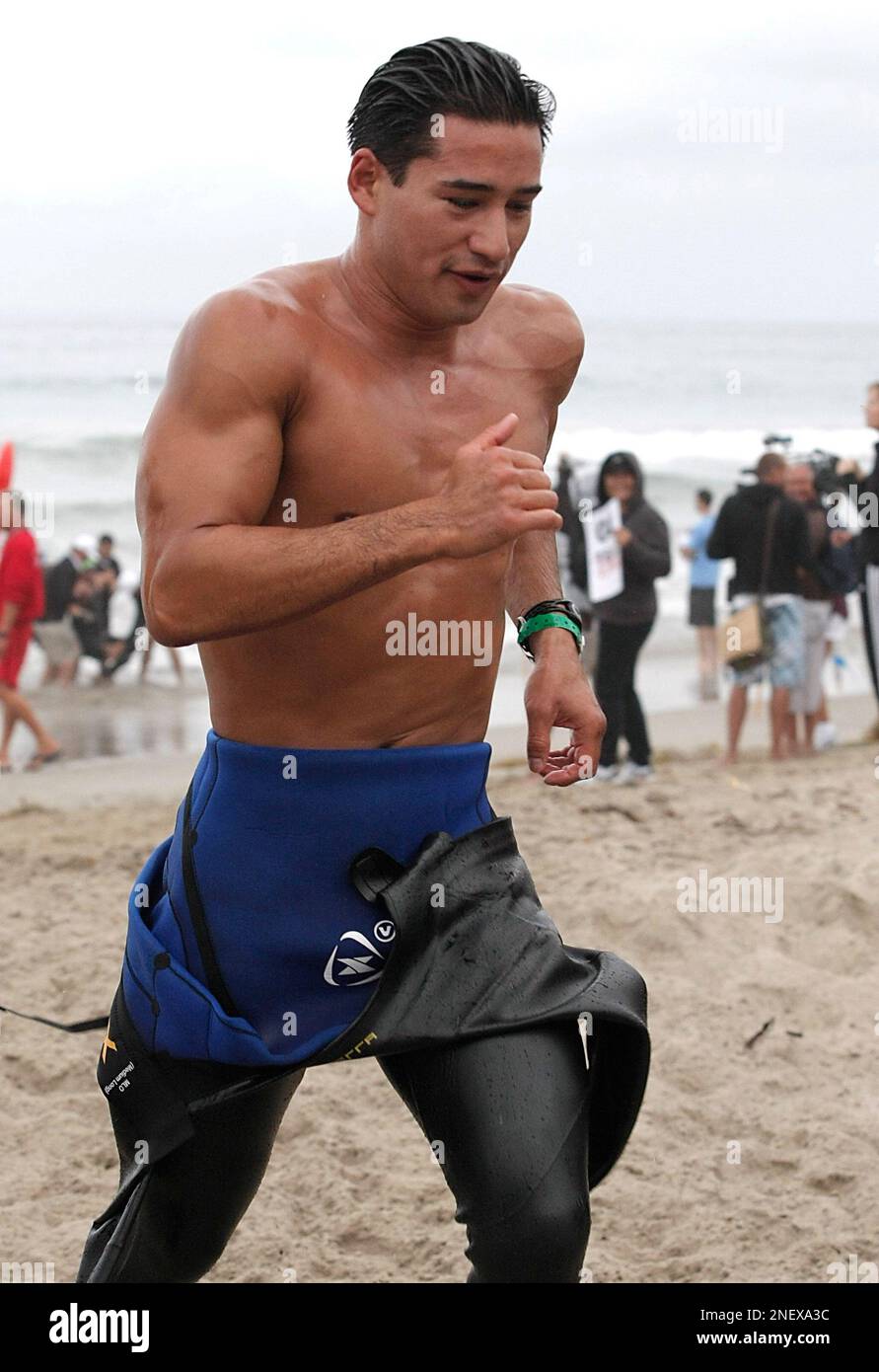 Actor Mario Lopez competes at the Nautica Malibu Triathlon in Malibu ...