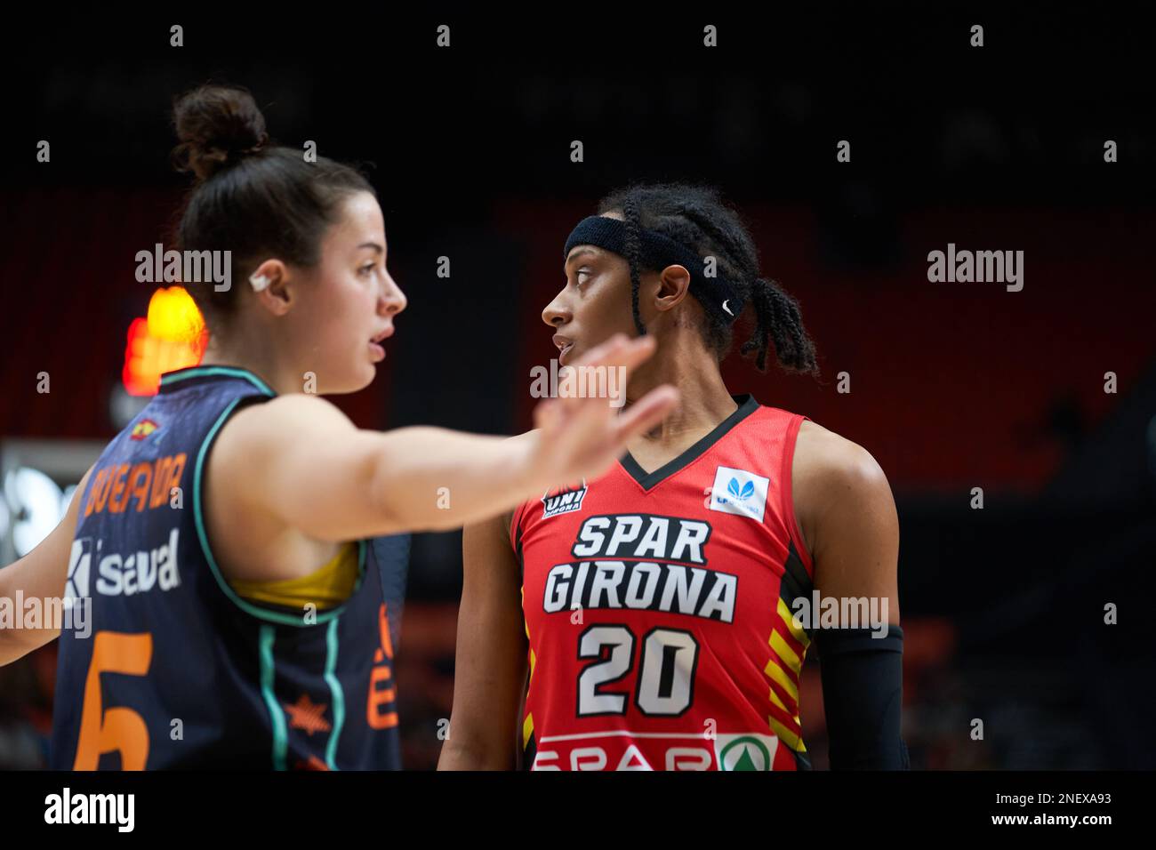 Spain, February 16, 2023, Elena Buenavida of Valencia Basket (L) and ...