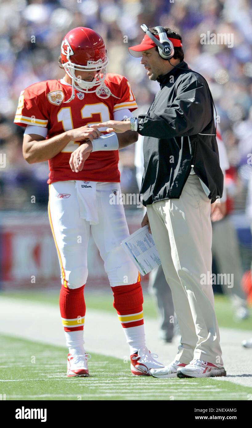 Kansas City Chiefs quarterback Brodie Croyle talks with head coach Todd ...