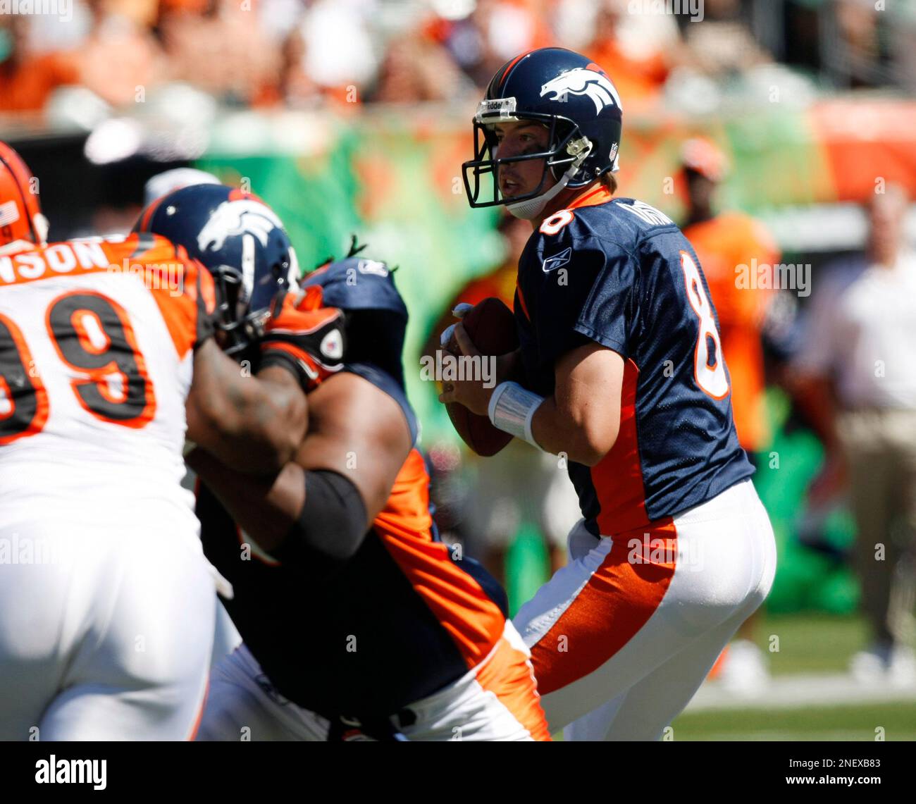 Denver Broncos quarterback Kyle Orton looks for a receiver during the ...