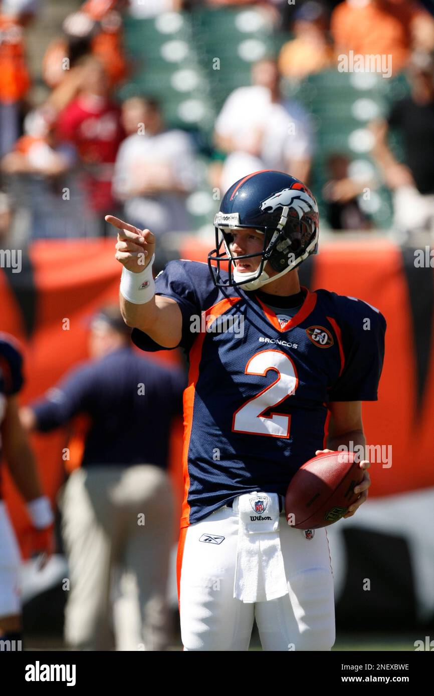 Denver Broncos quarterback Chris Simms (2) warms up prior to an NFL ...