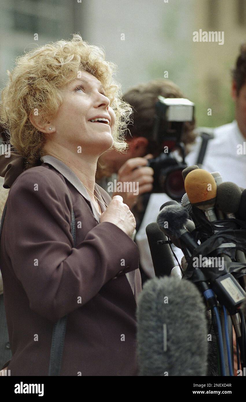 Leslie Abramson, defense attorney for Erik Menendez, looks upward ...