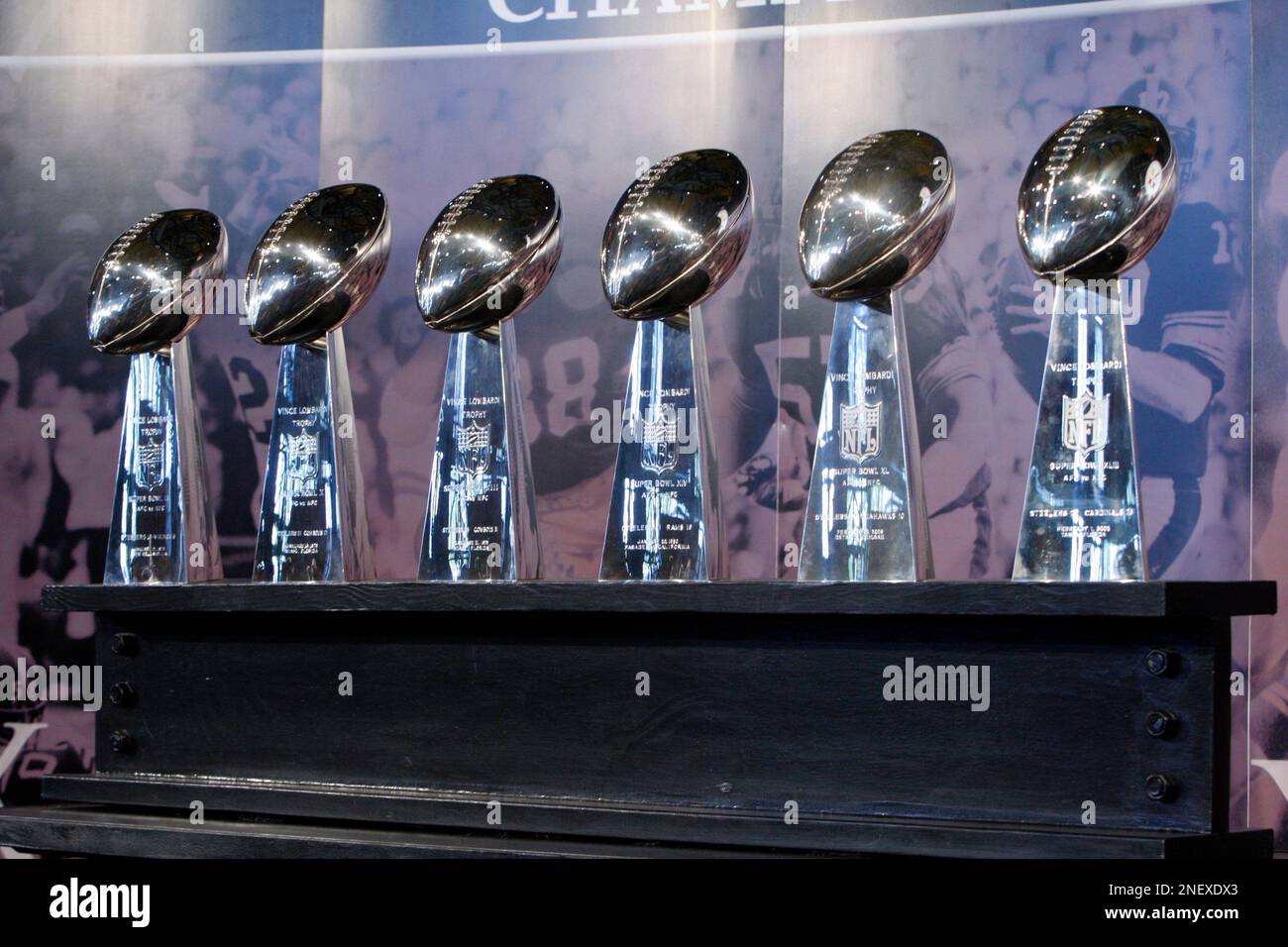 The six Super Bowl trophies won by the Pittsburgh Steelers are on ...