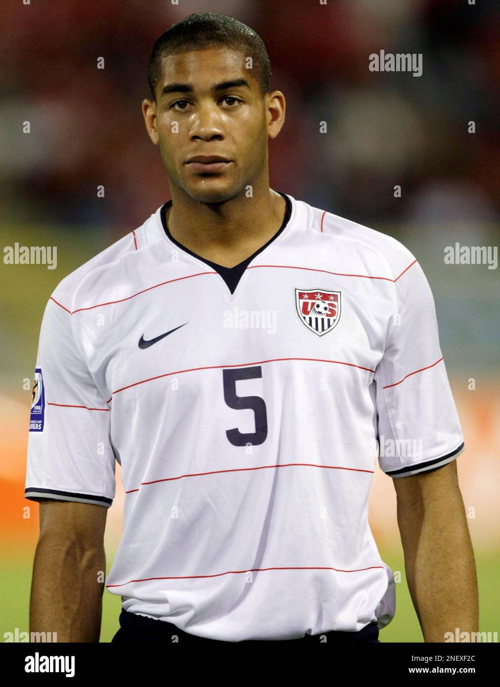 US soccer player Oguchi Onyewu lines up on the field prior to a 2010 ...