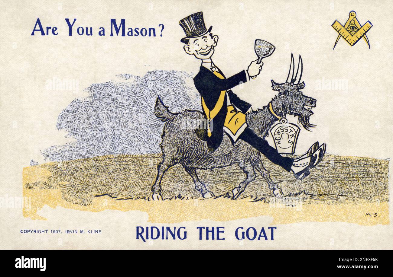Masonic Postcard. Riding the Goat Stock Photo - Alamy