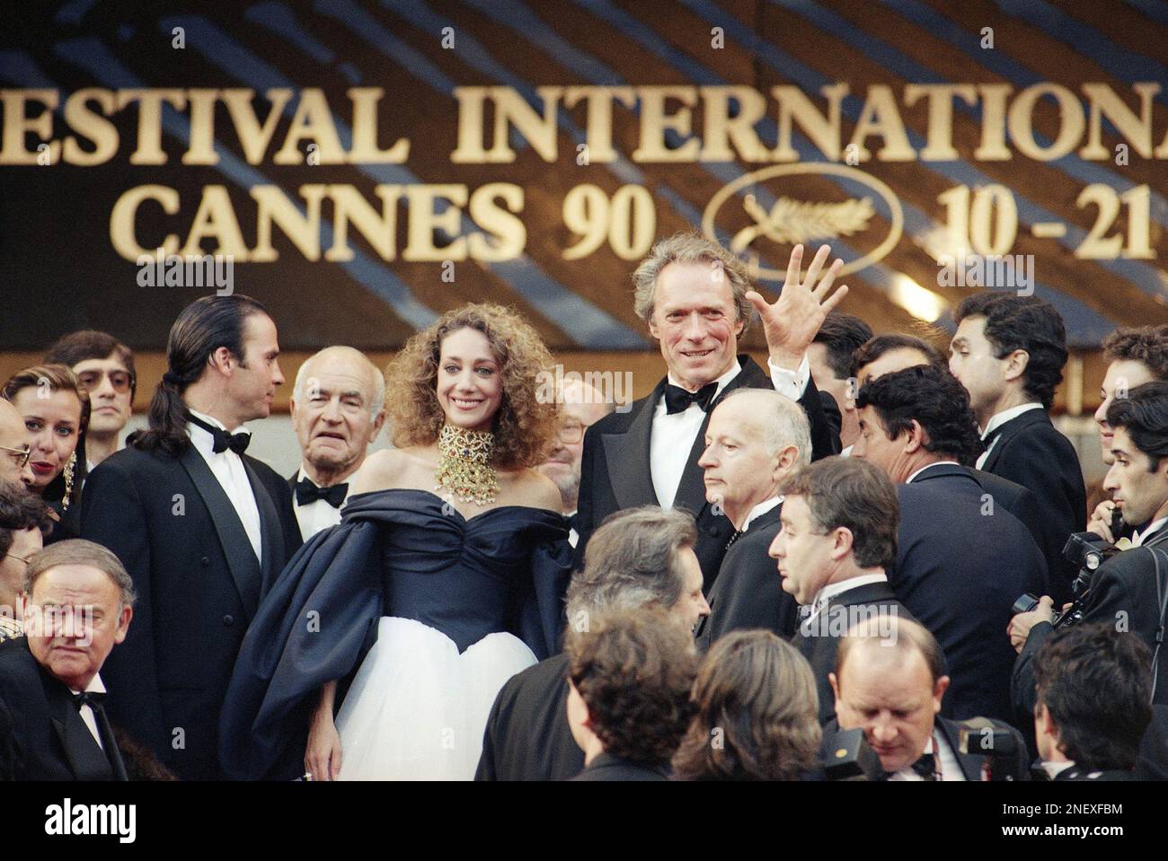 U.S. film director and actor Clint Eastwood, flanked by British actress ...