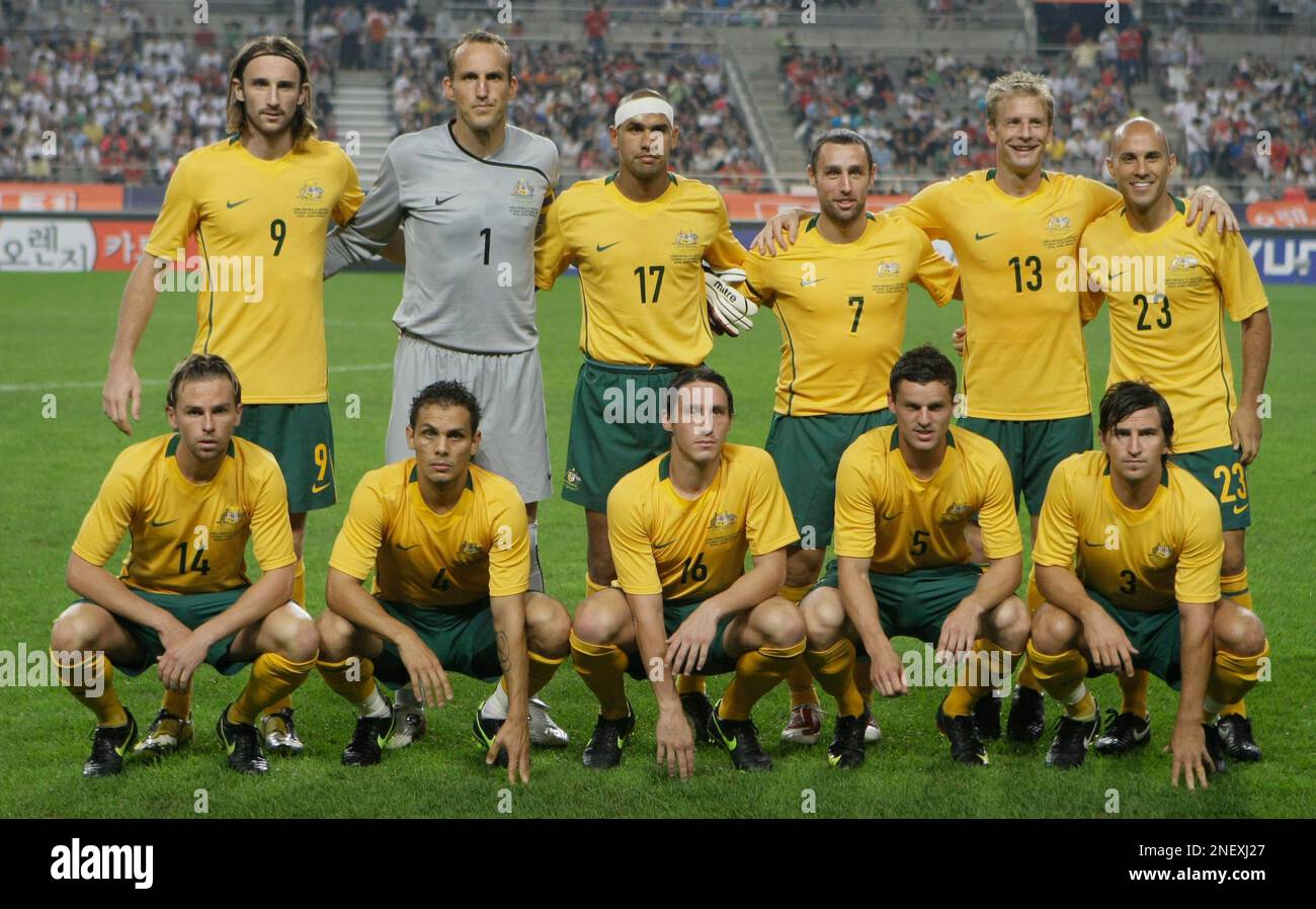 Australia's national soccer team players, back row, from left to right ...