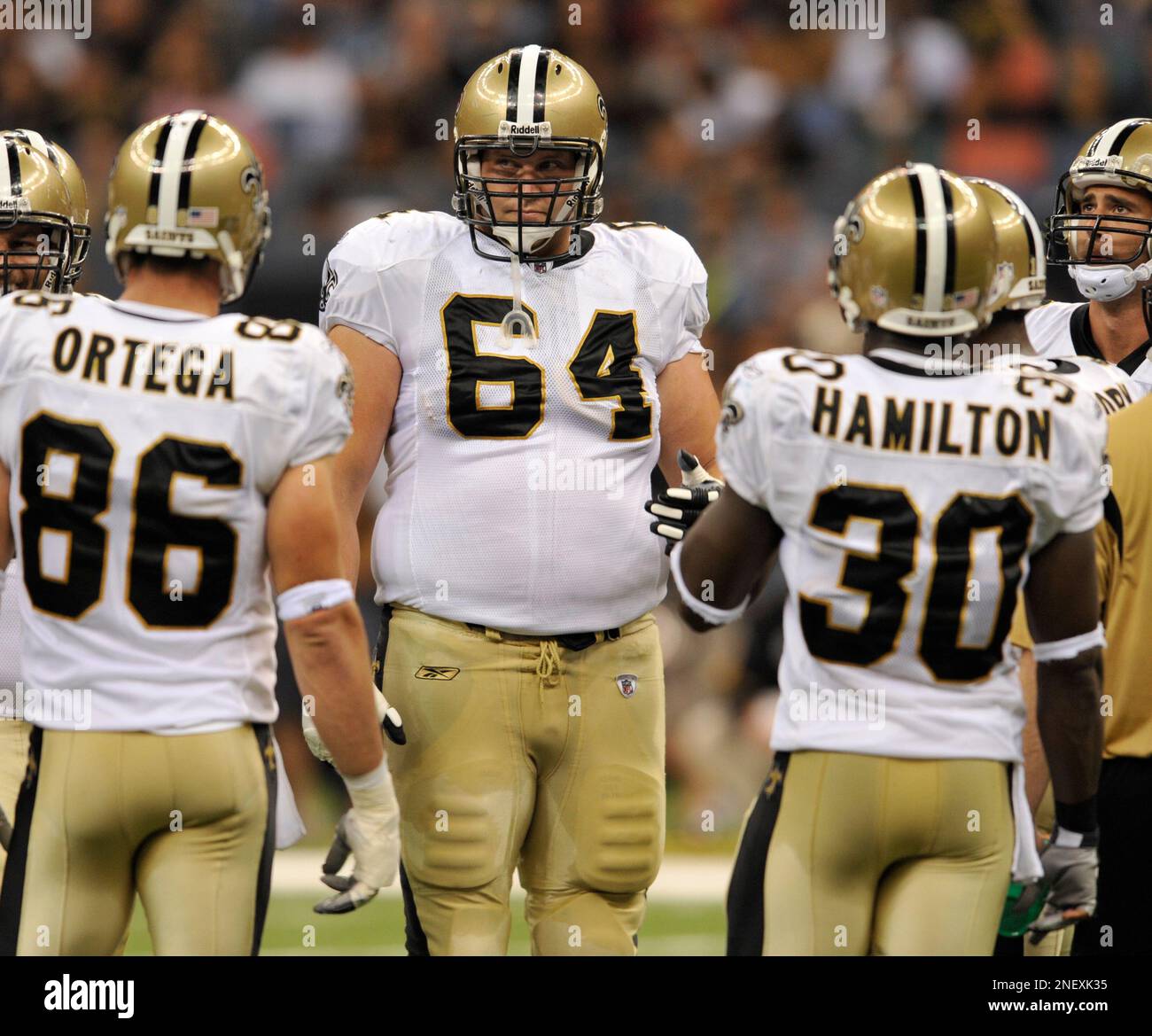 New Orleans Saints offensive tackle Zach Strief (64) waits for a play ...