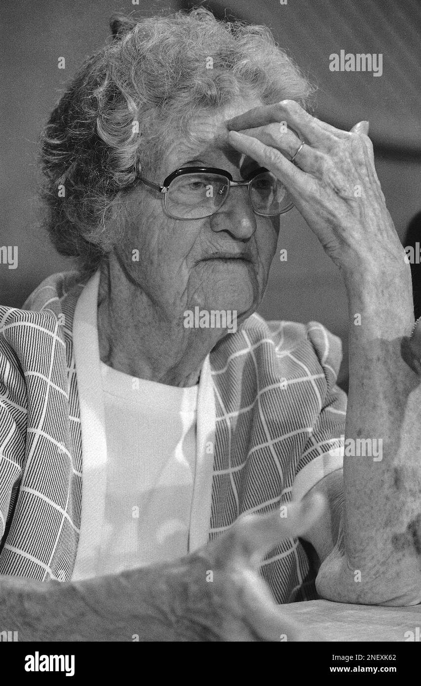 Anna Hauptmann, 83, responds to reporters’ questions at a news ...