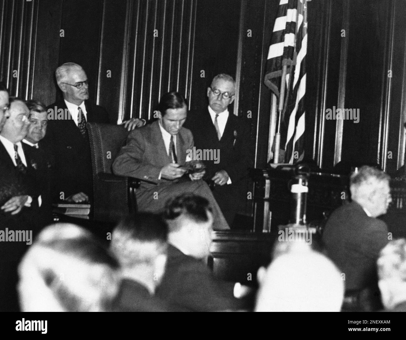 Bruno Richard Hauptmann shown examining the Lindbergh Ransom notes when ...