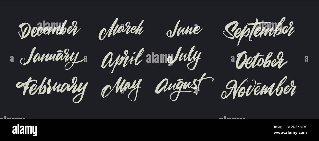 Name of the months of the year, brush lettering. Vector clipart Stock ...