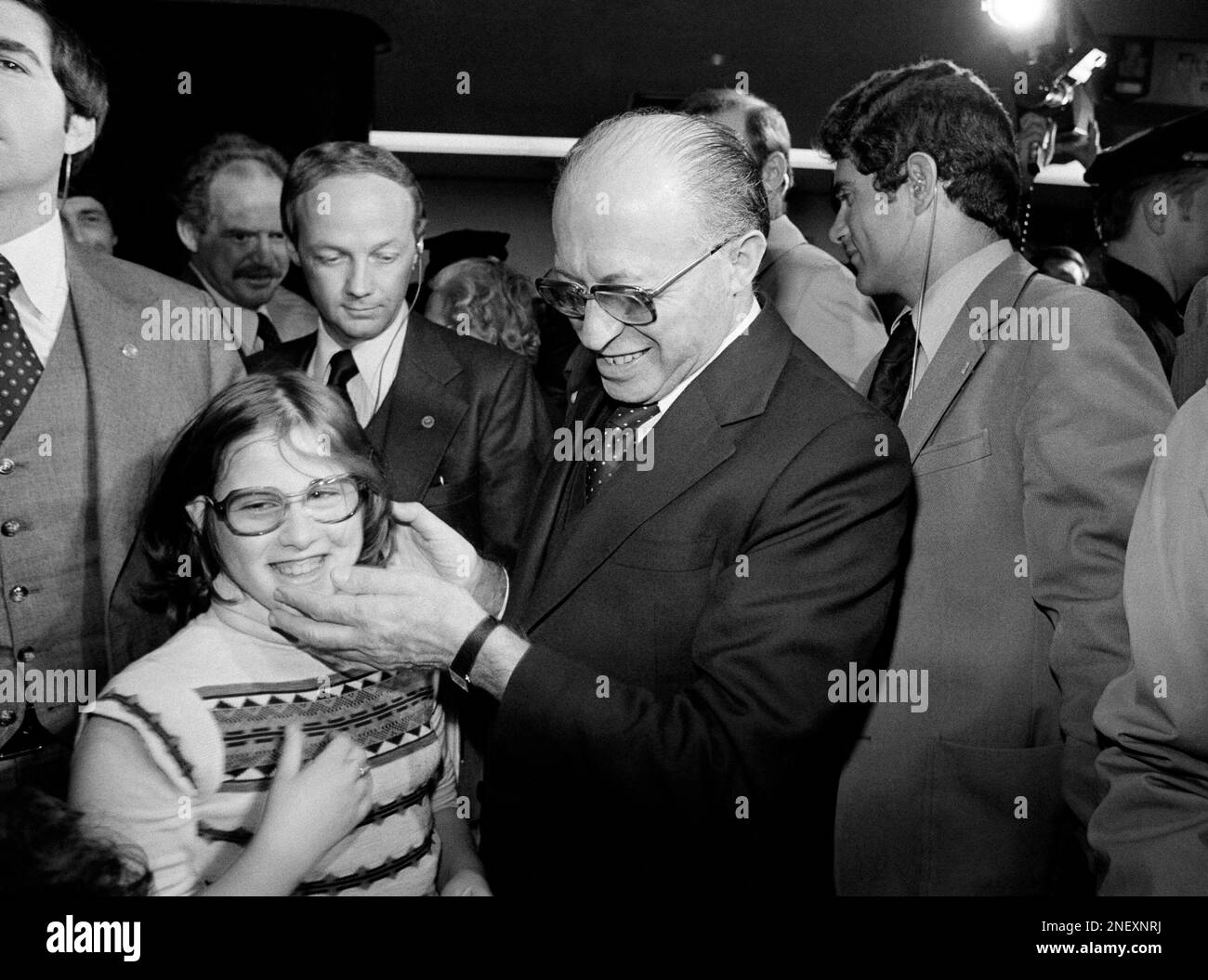 Israeli Prime Minister Menachem Begin starts to hug Anat Puder of ...