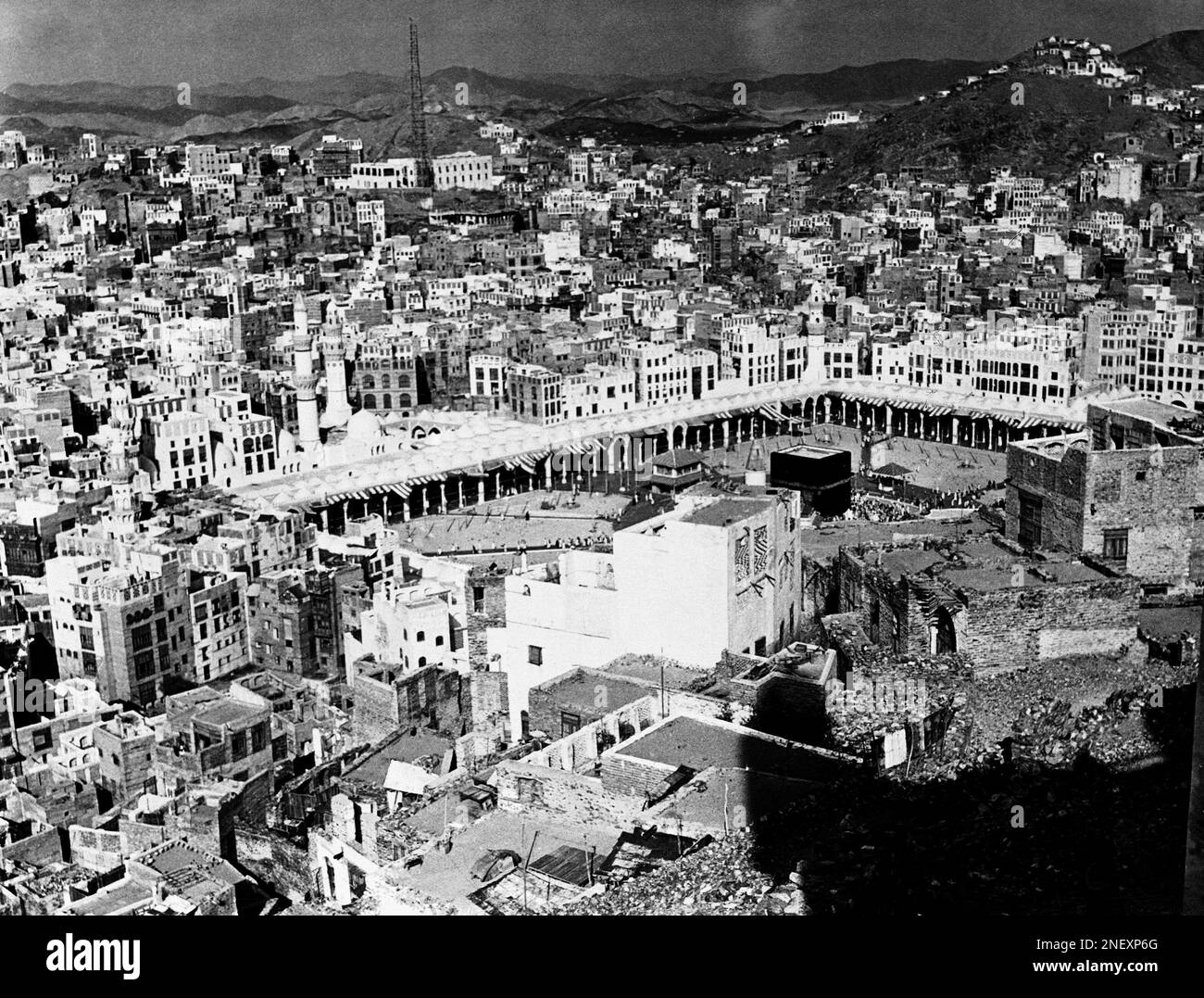 A general view of the center of Mecca, showing the Kaaba in the middle ...