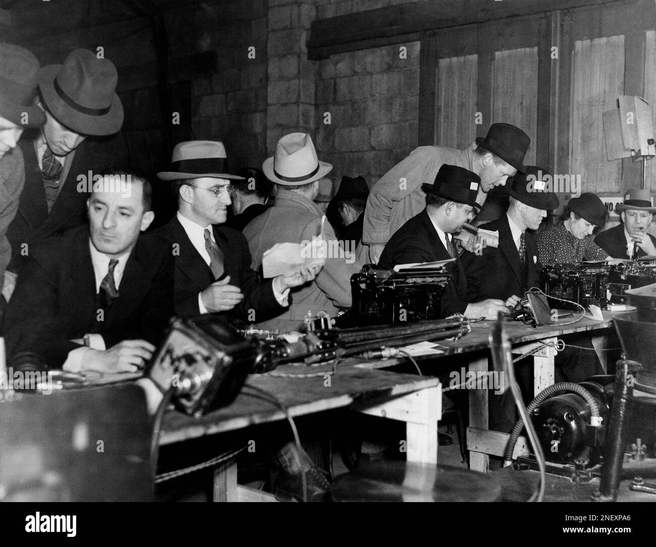 Newsmen in the press room in the prison garage are shown after Bruno ...