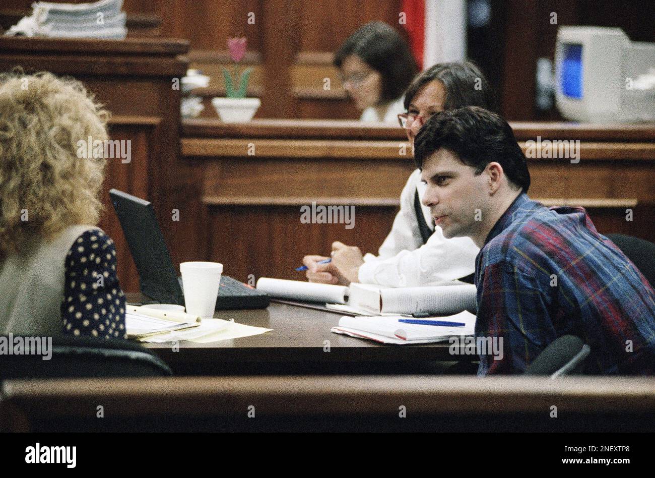 Murder defendant Lyle Menendez sits during a pre-trial hearing in the ...