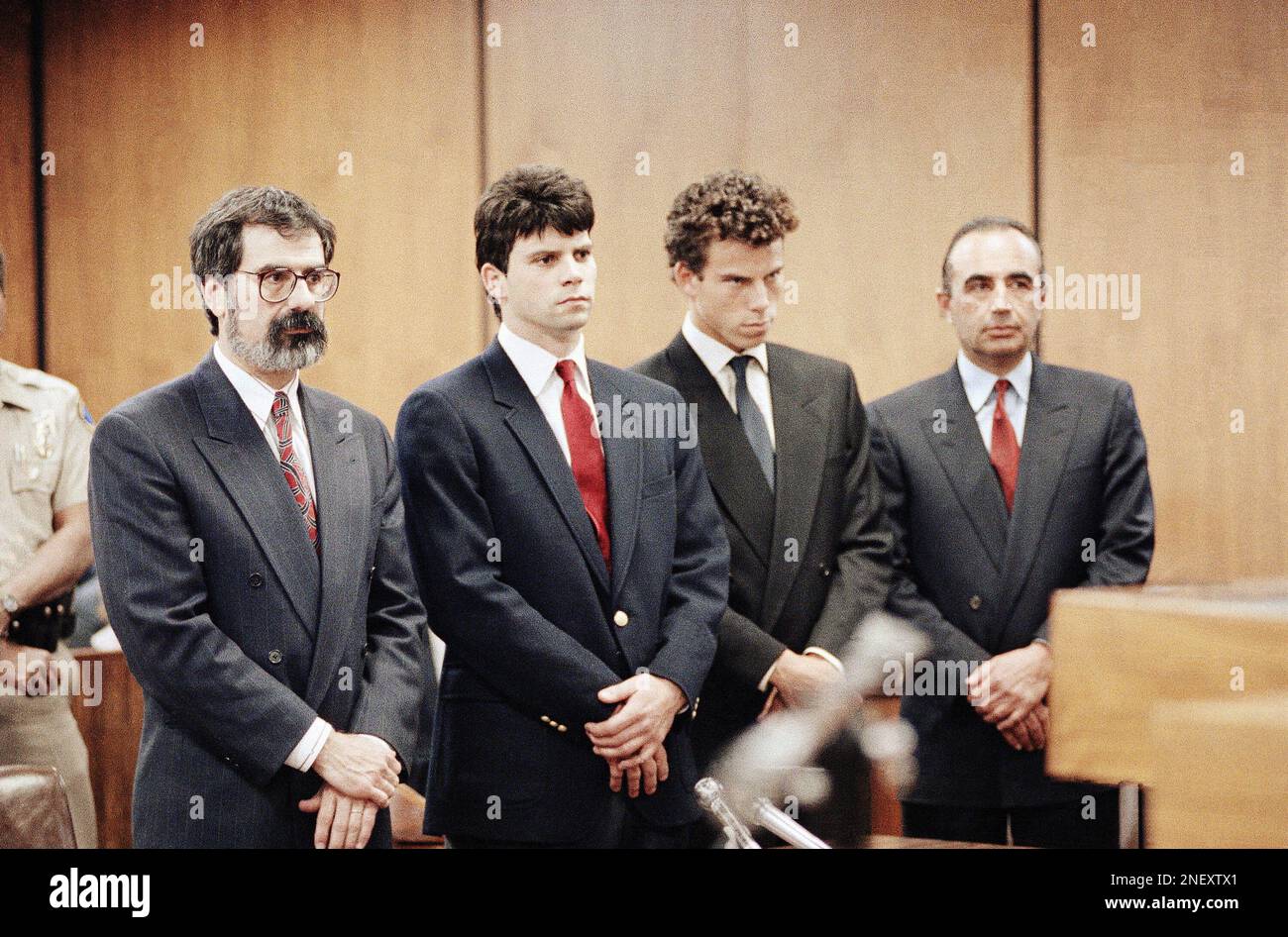 Lyle Menendez, second from left, and his brother, Erik, second from ...