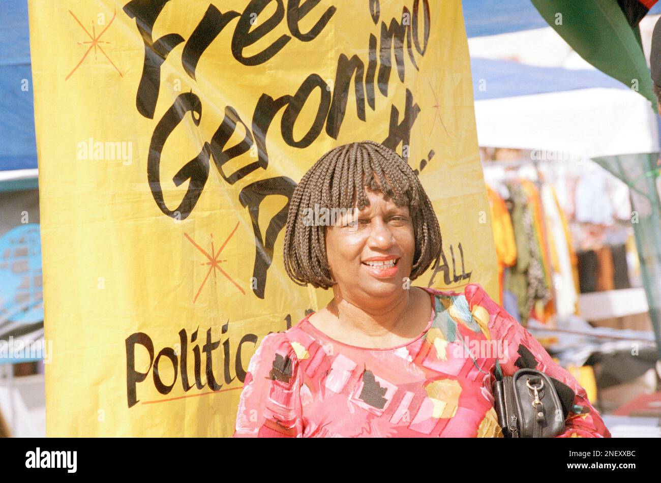 Jinny Pratt, sister of Geronimo Pratt, stands near a “Free Geronimo ...