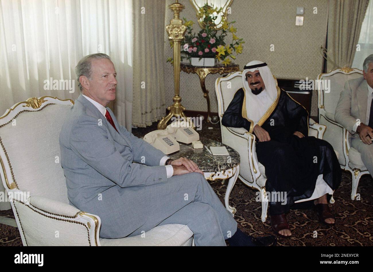 Secretary of State James Baker and the Emir of Kuwait, Sheikh Jaber Al ...