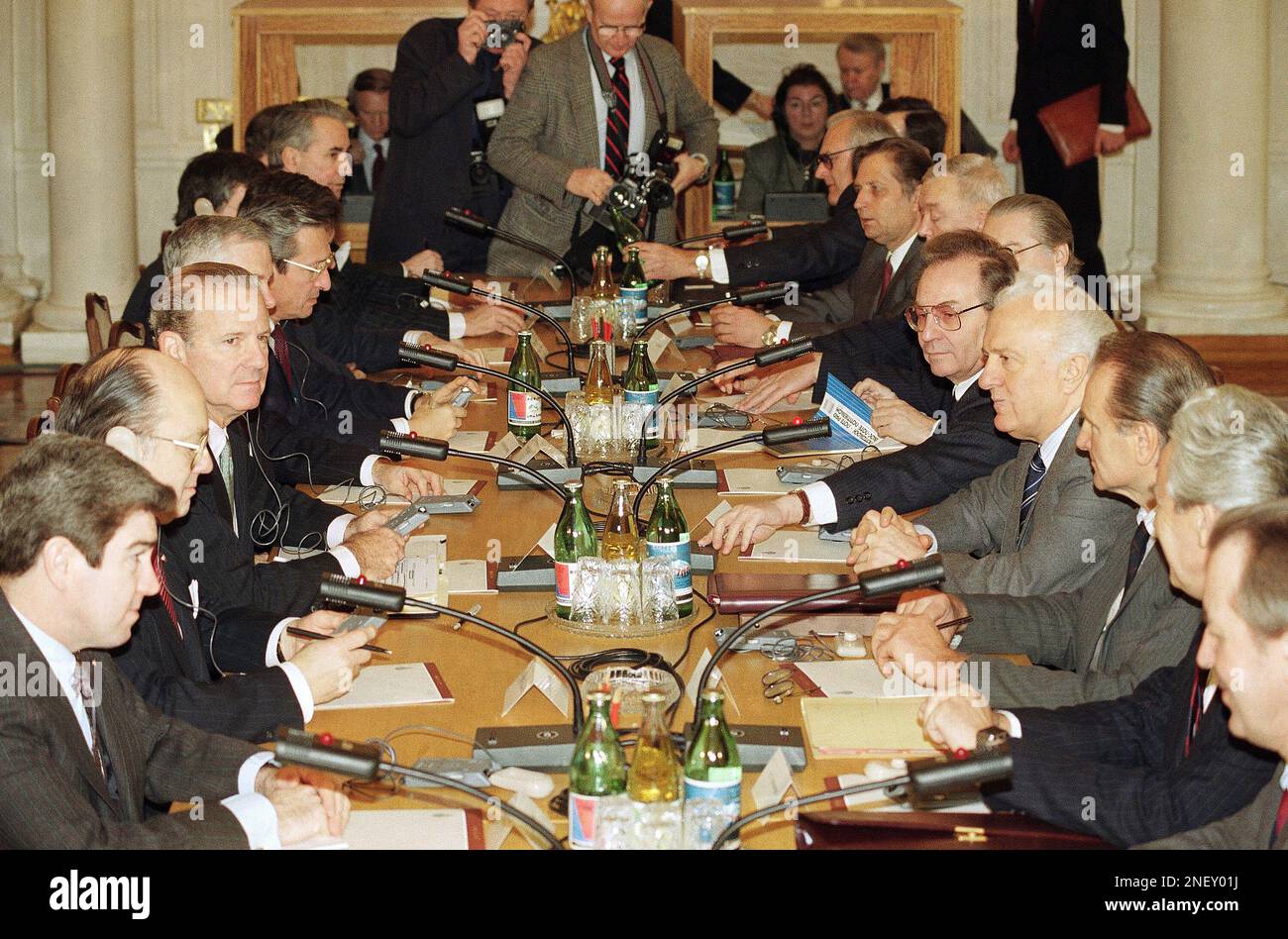 U.S. Secretary of State James A. Baker III (left) and Soviet Foreign Minister Eduard A ...