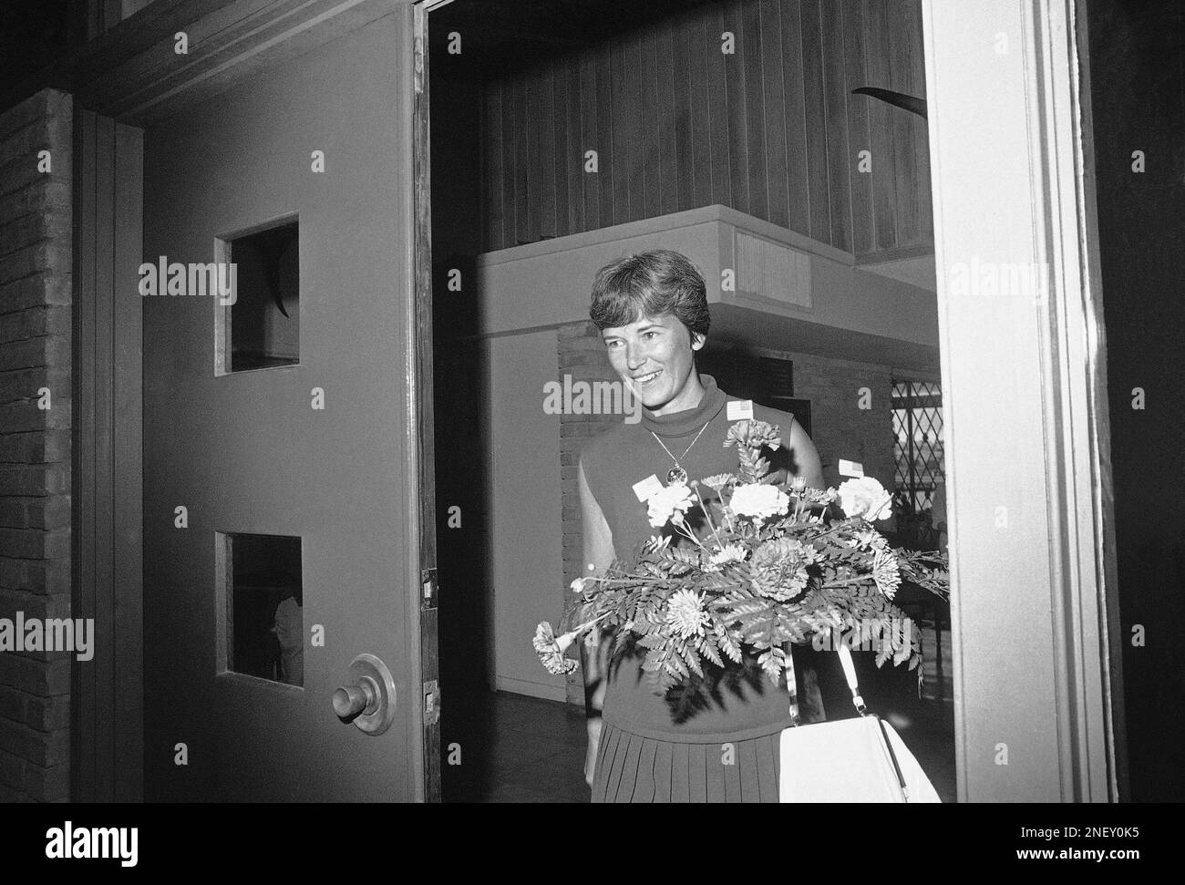 Wives of Apollo 11 astronauts leave a luncheon near the Space Center at ...