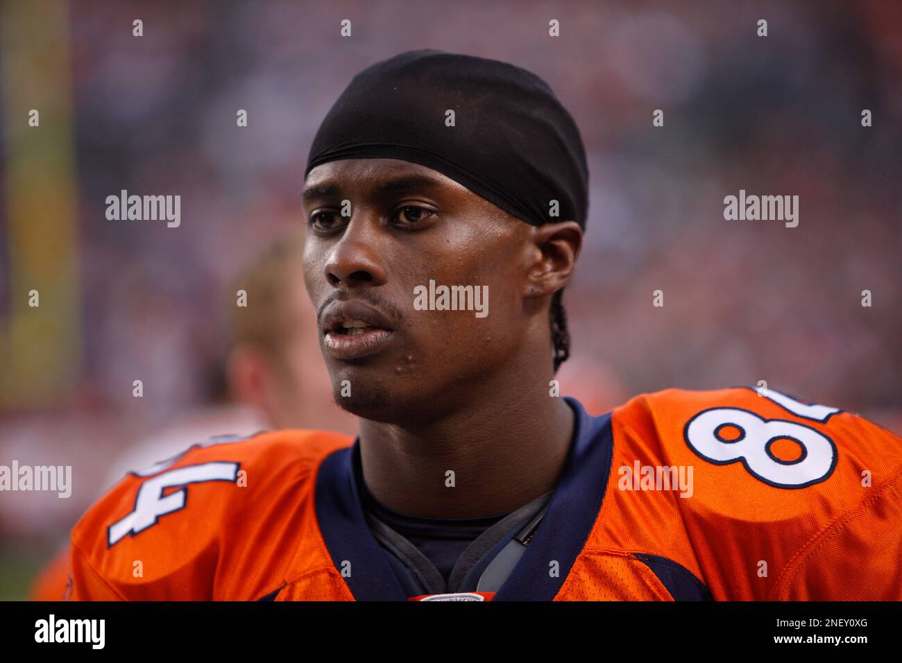 Denver Broncos wide receiver Brandon Lloyd looks on during a preseason ...