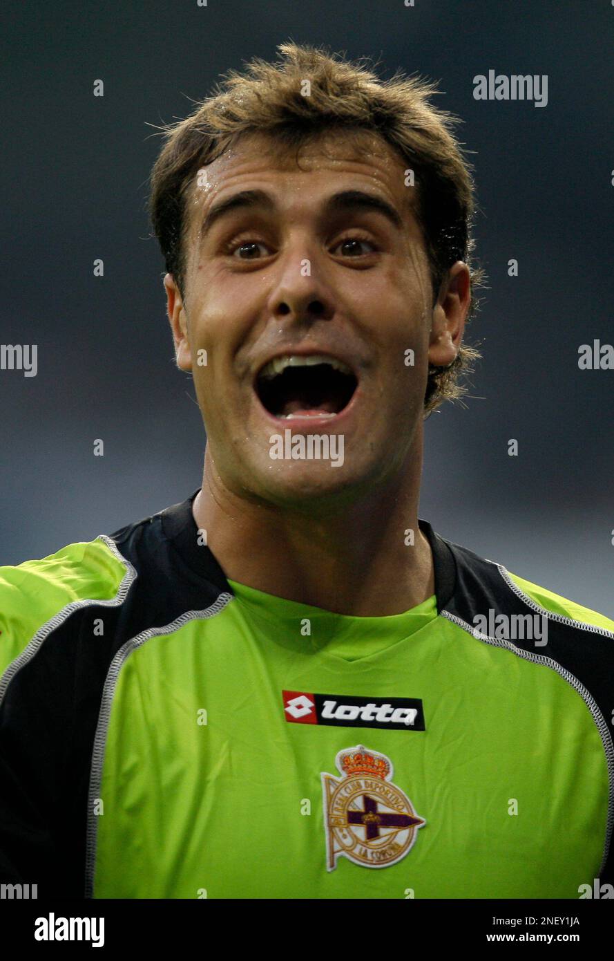 Deportivo la Coruna's goalkeeper Dani Aranzubia reacts during a Spanish ...