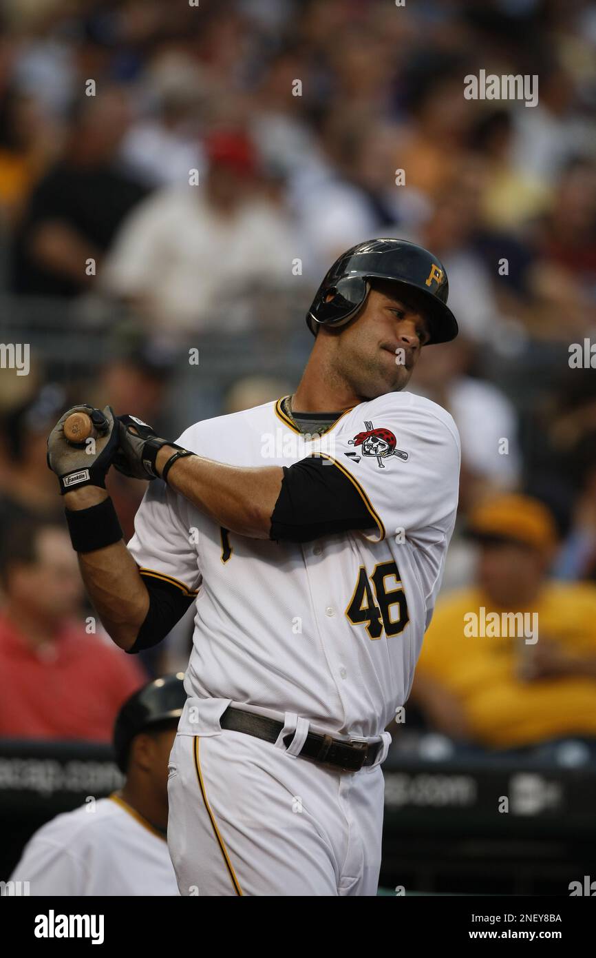 Pittsburgh Pirates' Garrett Jones warms up on deck before he bats ...