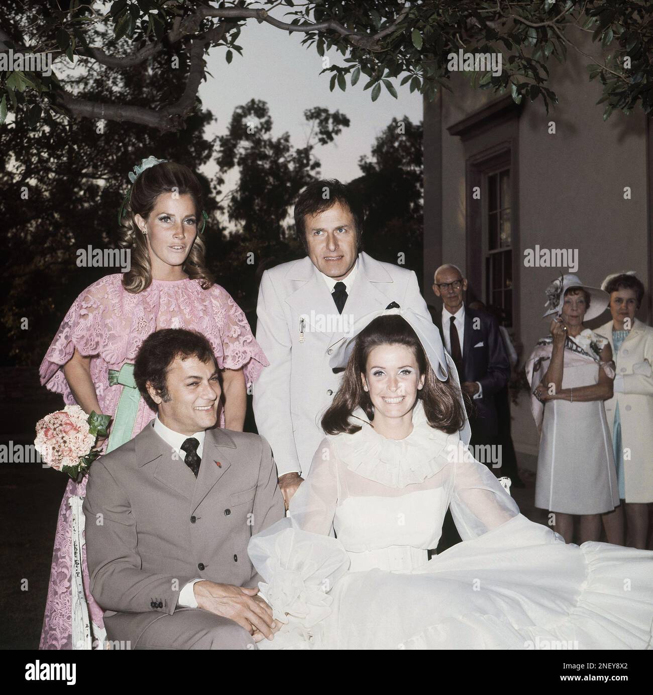 Tony Curtis and his bride, model Leslie Allen, pose at the Curtis home ...