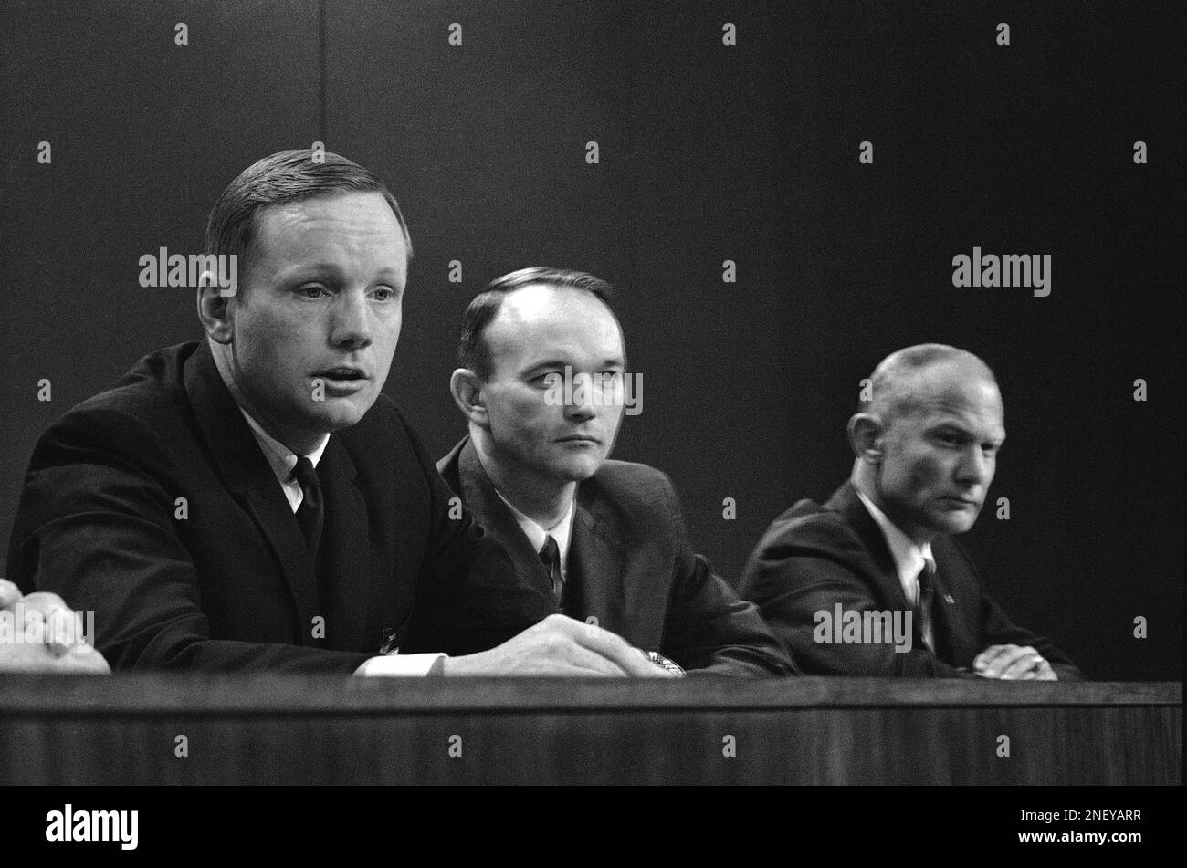 Astronauts Neil Armstrong, left, Michael Collins, center, and Buzz ...