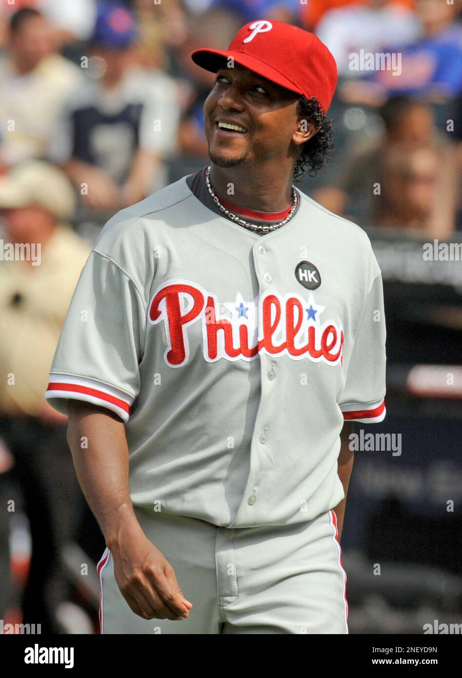Philadelphia Phillies' starting pitcher Pedro Martinez smiles as he ...