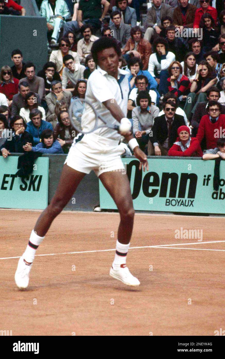 Arthur Ashe is shown in action in the French Open Tennis Championships ...