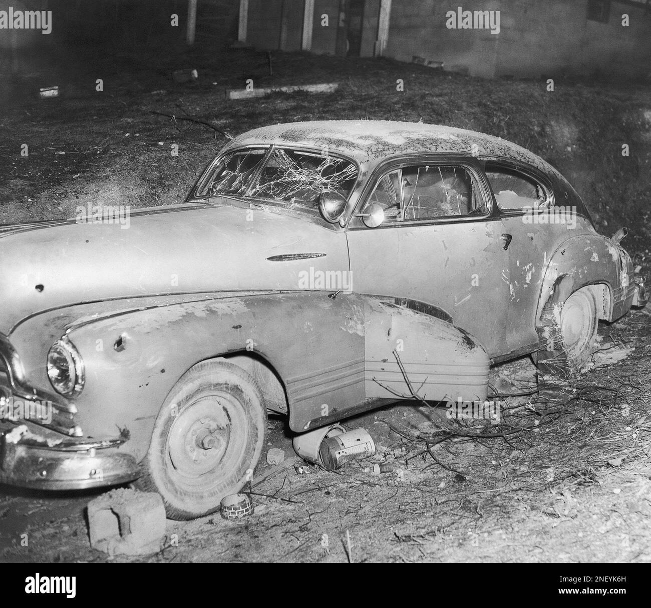 This car, owned by Wilma Sims, was wrecked by blast which went off in ...