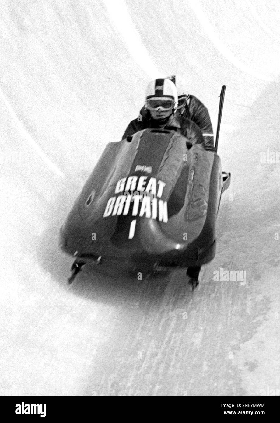 John Evelyn and Peter Clifford, ride the British No. 1 Bobsled in official training for the ...