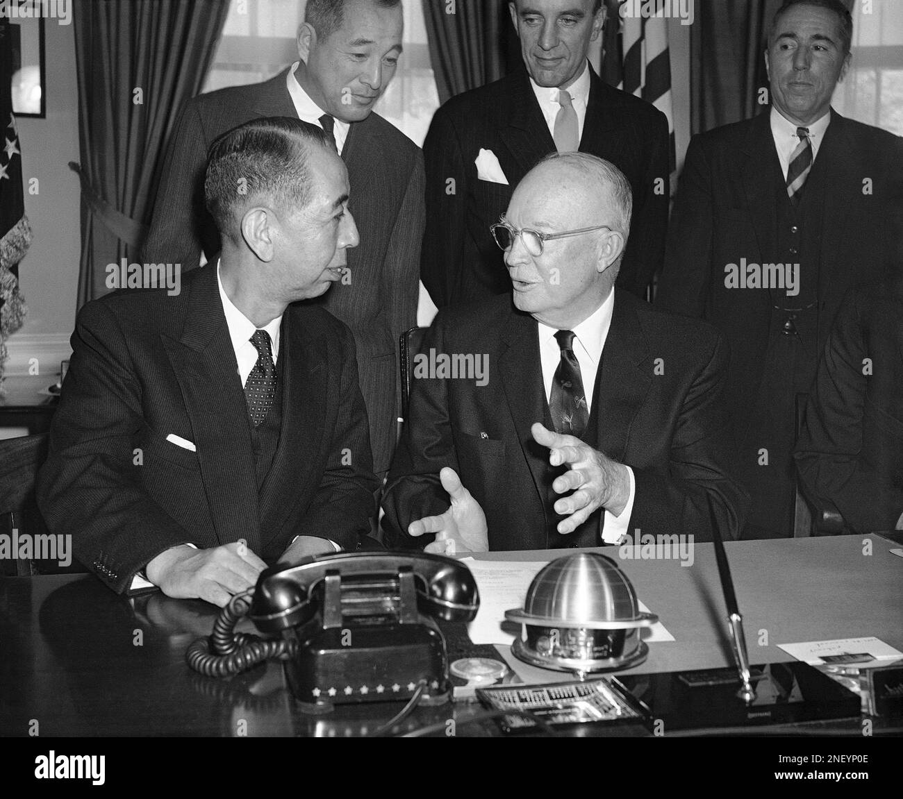President Dwight Eisenhower and Japanese Prime Minister Nobusuke Kishi ...
