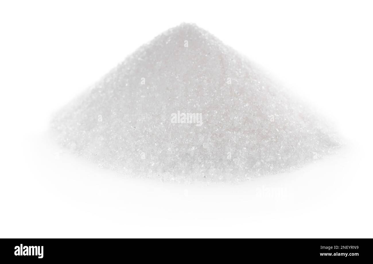 Pile of granulated sugar on white background Stock Photo - Alamy