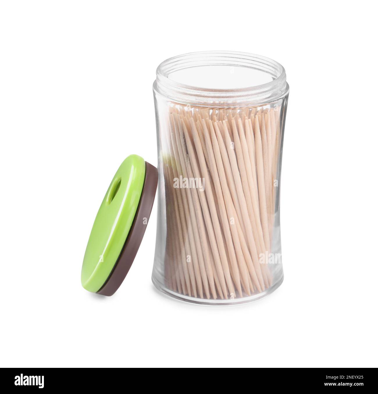 Wooden toothpicks in holder on white background Stock Photo - Alamy