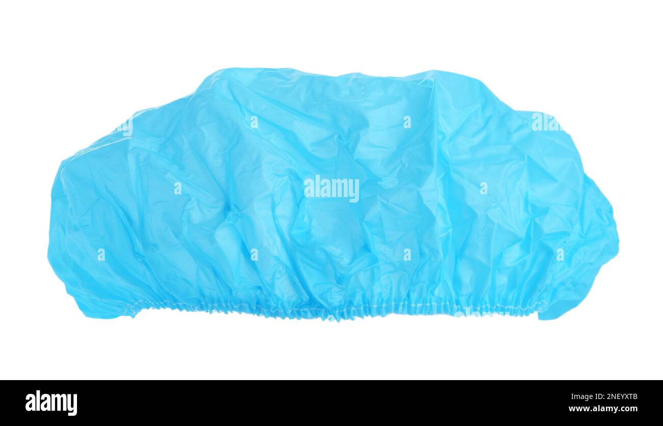 Light blue waterproof shower cap isolated on white Stock Photo - Alamy