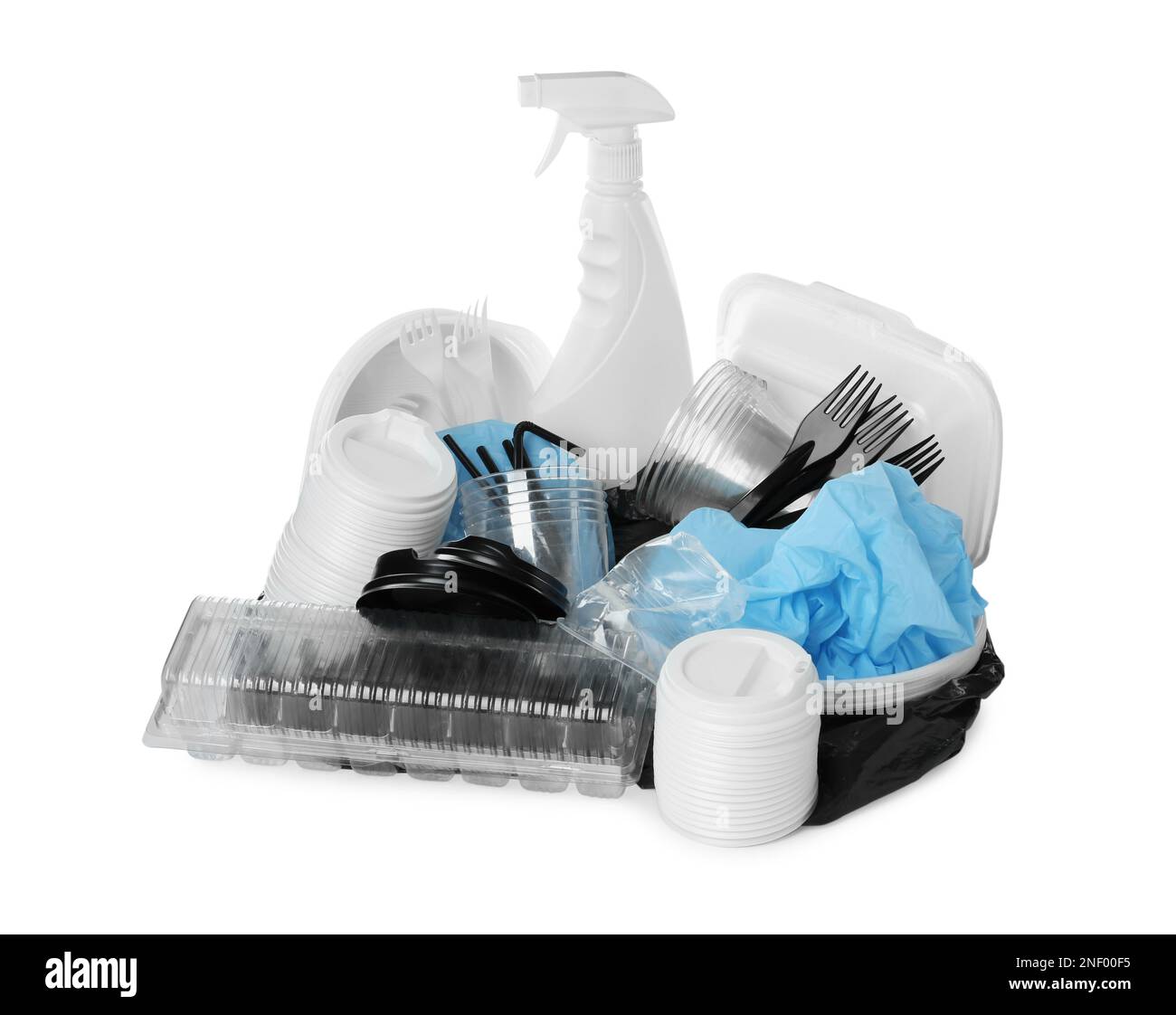 Pile of different plastic items on white background Stock Photo - Alamy