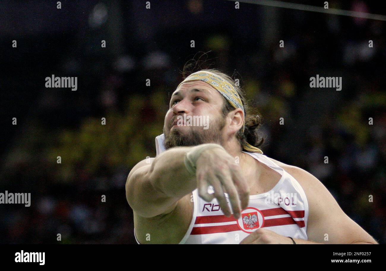 Poland's Tomas Majewski competes in the final of the Men's Shot Put ...