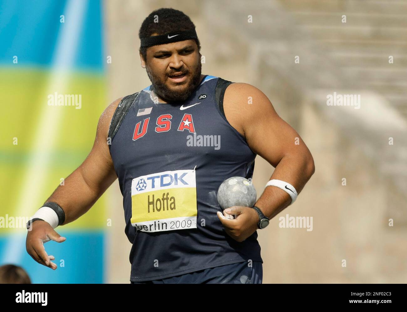 Reese Hoffa of the United States competes in Men's Shot Put qualifying ...