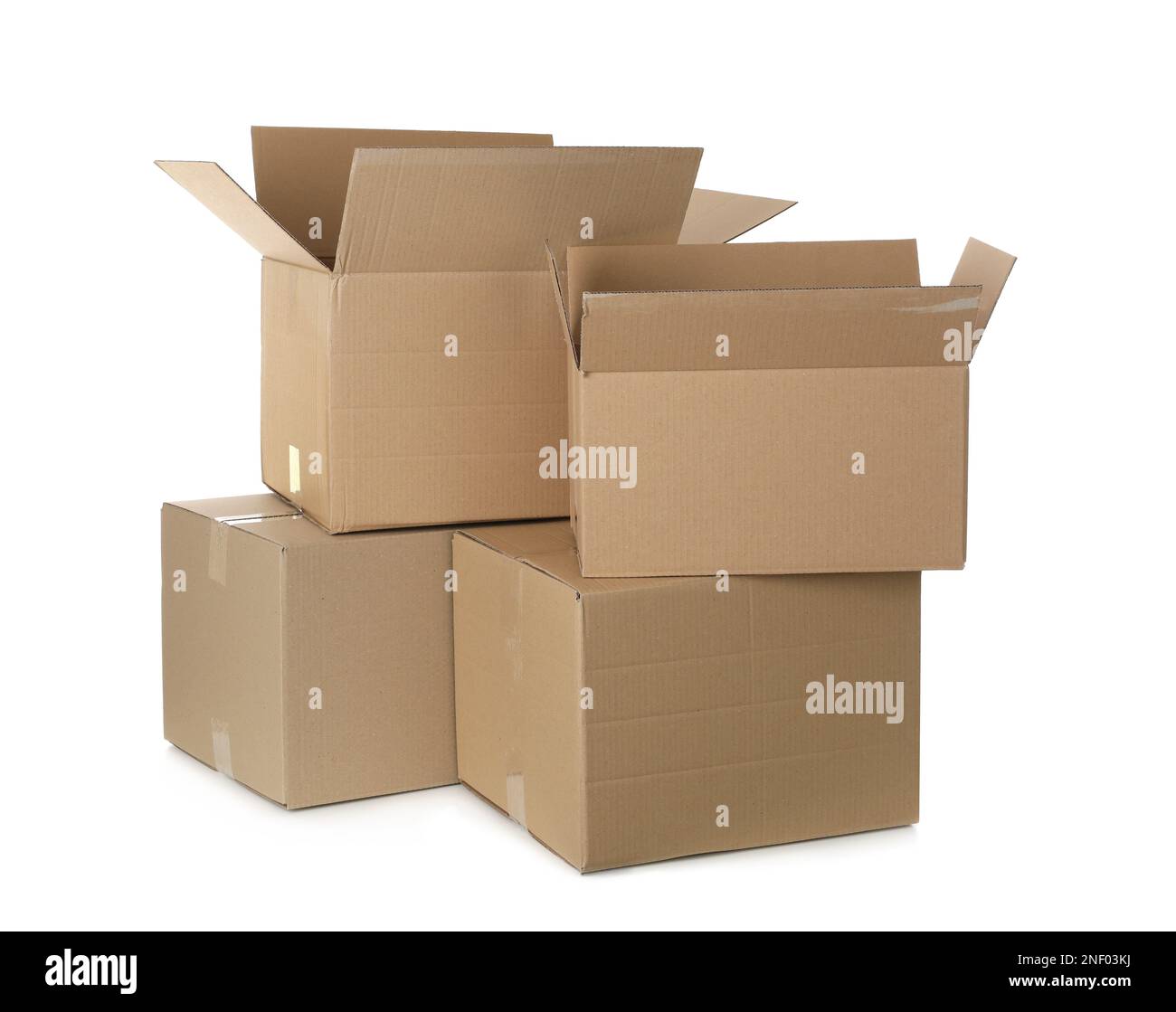 Pile of cardboard boxes on white background Stock Photo - Alamy