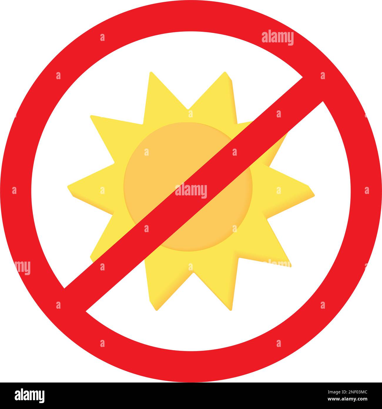 Sun in 3d style under the prohibition sign. Sticker. Icon. Isolate ...