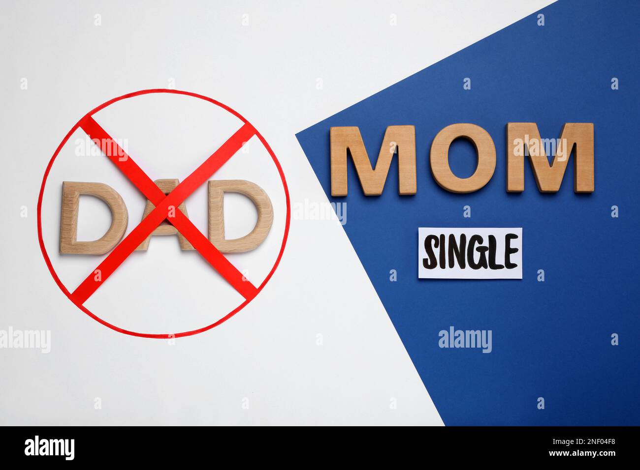 Cards with text Single Mom and crossed word Dad on color background ...