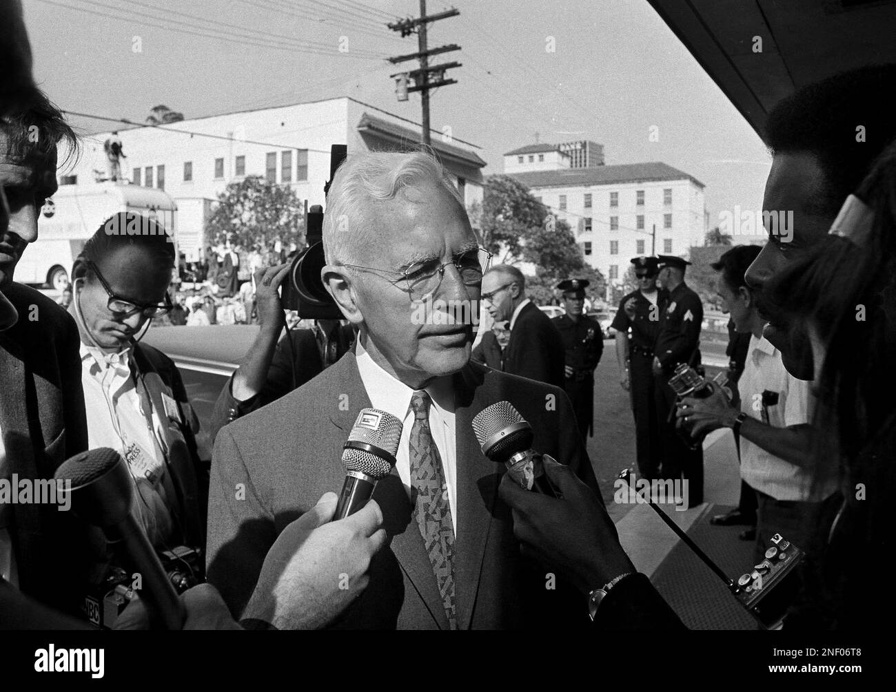 John McCone, former head of the CIA, arrives at Good Samaritan Hospital ...
