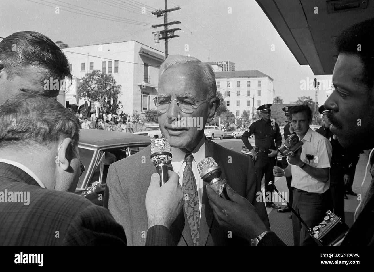 John McCone, former head of the CIA, arrives at Good Samaritan Hospital ...