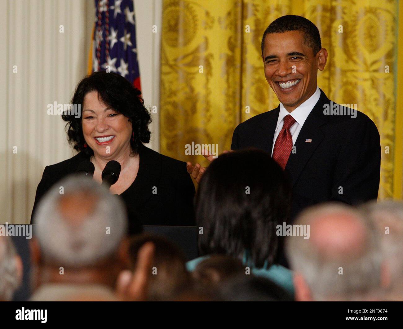 President Barack Obama and new Supreme Court Justice Sonia Sotomayor are seen in the East Room ...