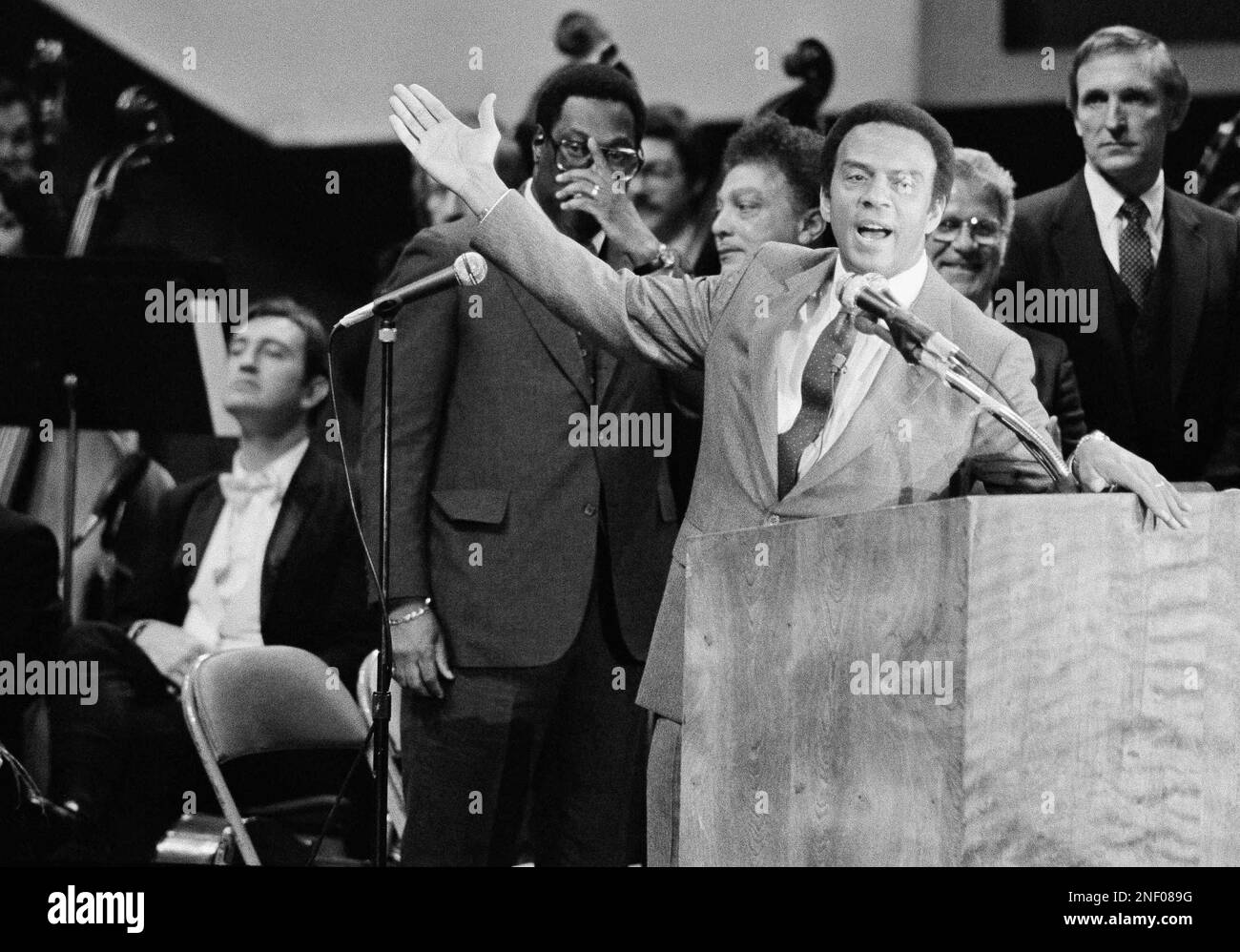 Just inaugurated Atlanta Mayor Andrew Jackson Young gestures for ...
