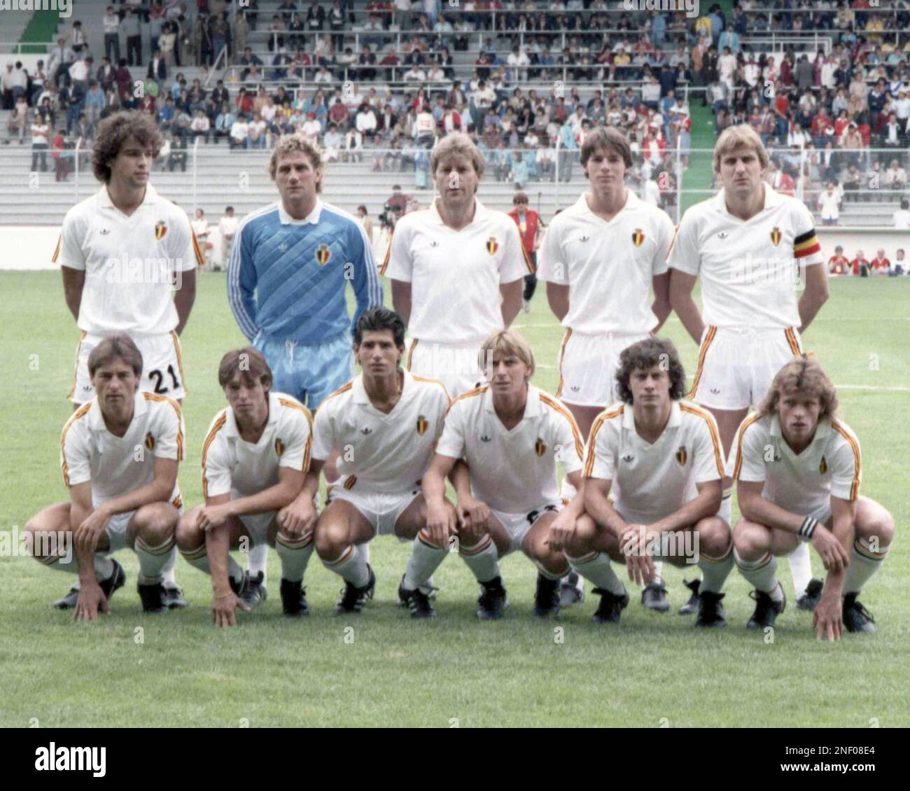 The Belgium team pose for photographers before the Football World Cup ...