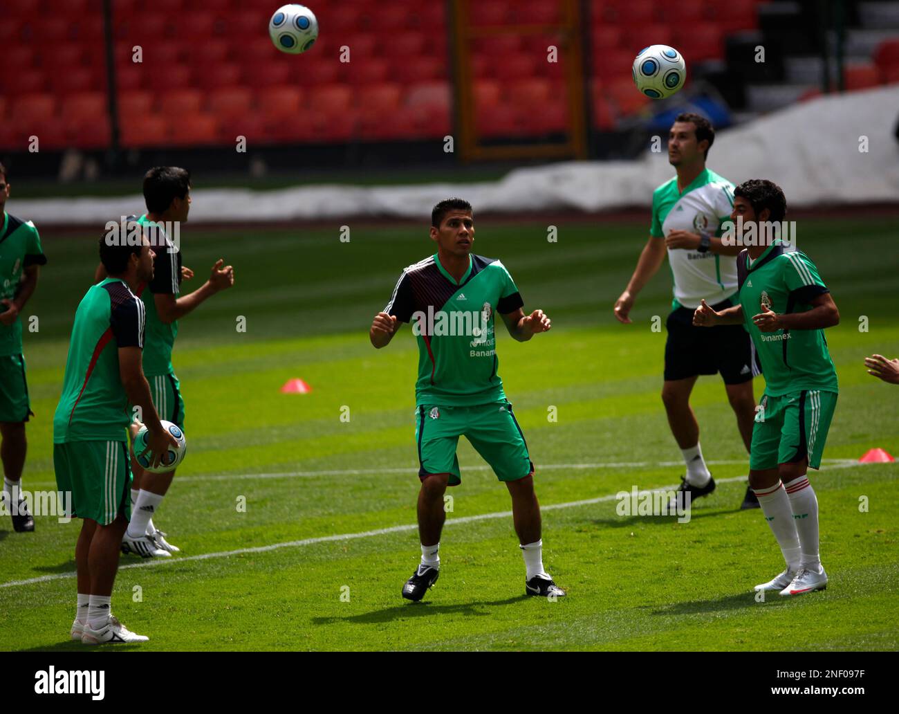 Mexico's national soccer players Carlos Salcido, center, Alejandro Vela ...