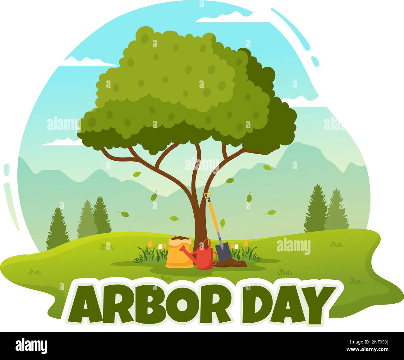 Happy Arbor Day on April 28 Illustration with Green Tree, Garden Tools and Nature Environment in ...